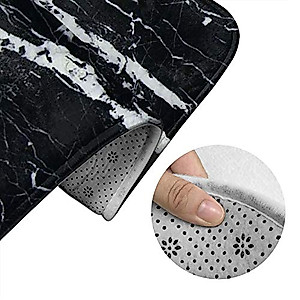 FORSJHSA Black and White Marble Bathroom Rugs Set 3 Piece Non Slip Bath Mat + U-Shaped Contour + Toilet Lid Cover Absorbent Bath Mat Set for Tub, Shower and Bathroom One Size