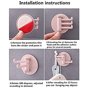 (4 pcs) Self-Adhesive Wall Hook,180 Degree Rotatable Strong Stick Hooks Seamless Scratch Mirror Organize and Decorate Your Dorm Bathroom Office