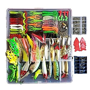 Topconcpt 275-Piece Fishing Lure Kit - Frogs, Spoons, Grasshoppers - for Bass, Trout, Salmon
