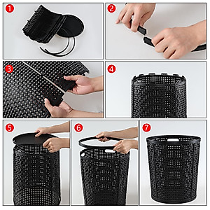 Eagrye 2-Pack Round Plastic Storage Laundry Basket, 40 L Laundry Hamper, Black, F