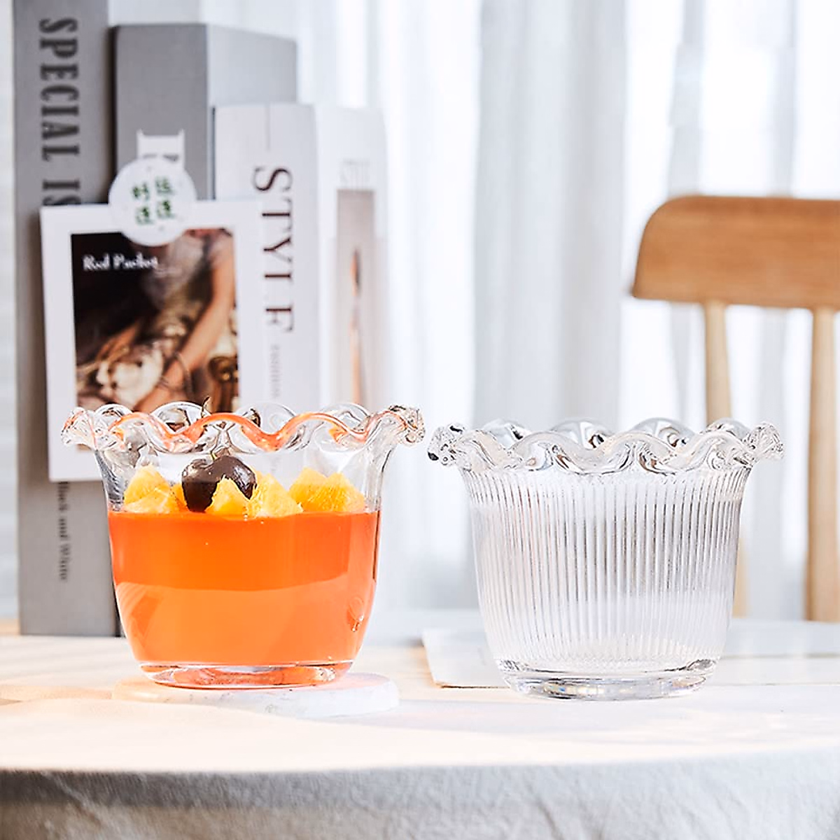 Vitbunana Flower Shape Small Glass Salad Bowl, 16.9oz Capacity Mixing Bowl, Glass Fruit Bowl and Dessert Bowl, Universal Round Serving Bowl, Toss Salad, Pasta, Oatmeal and More