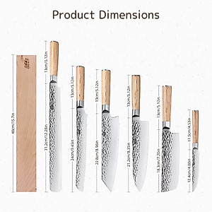 FINDKING 7PCS Kitchen Knife Set, with Wooden Magnetic Knife Holder, Elegant Japanese Chef Knives Set, Sharp Stainless Steel Blade, Pakka Wood Handle, for Daily Cooking (Michelia Series)