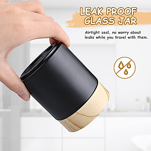 Furnido 6 Pack 8 oz Black Round Glass Jars,Empty Glass Cosmetic Containers with Plastic Wood Grain Lid,Inner Liners for Lotion,Powders,Ointments,Storage Creams,Candle Making