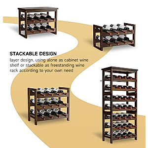 28-Bottle Wine Rack Free Standing Floor, Solid Wood 7-Tier Display Wine Storage Shelves with Tabletop, Wobble-Free Bottle Holder for Cellar Kitchen Bar Dining Room Living Room, Walnut