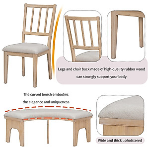 Merax 5-Piece Dining Set, 44" Round Table with Curved Bench and Side Chairs for 4-5 People, for Kitchen, Natural Wood Wash