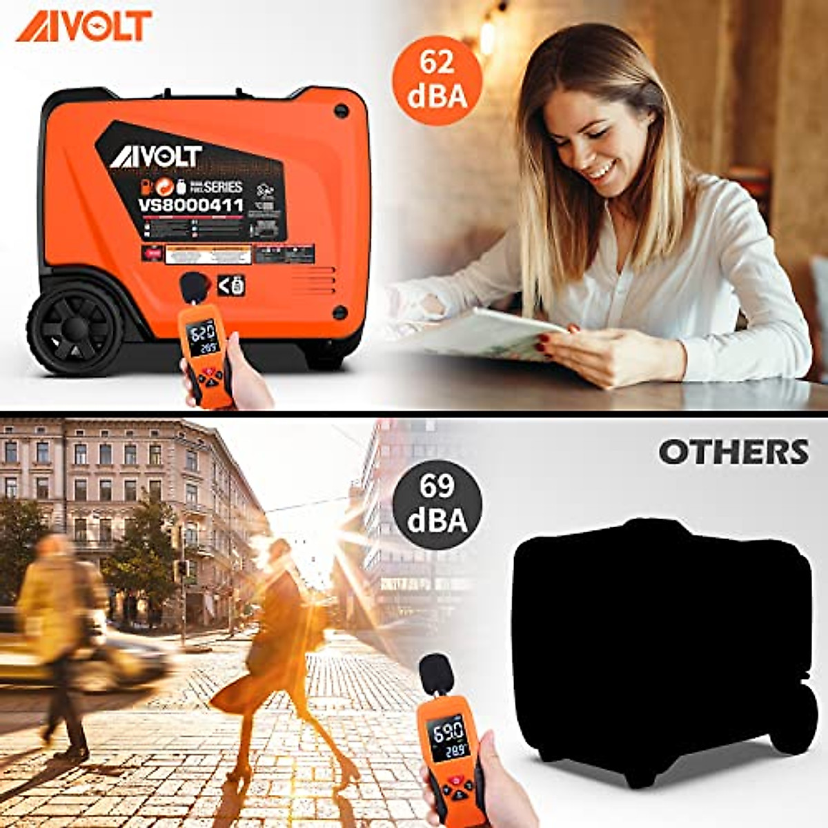 AIVOLT 8000 Watts Dual Fuel Portable Inverter Generator Super Quiet Gas Propane Powered Electric Start Outdoor Generator for Home Back Up Travel RV Camping, 50 State Approved