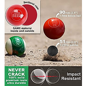 JAPER BEES Bocce Ball Set Solid Resin 90mm Outdoor Lawn Games for Family with 8 Balls 1 Pallino Measuring Rope Canvas Carrying Case
