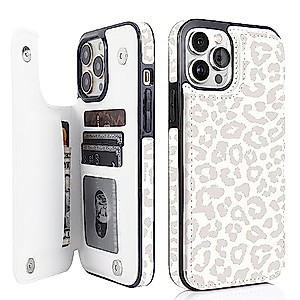 uCOLOR Compatible with iPhone 12 Pro Max 6.7" Wallet Case with Card Holder Slot Folio Flip PU Leather Kickstand Double Magnetic Clasp and RFID Blocking Design Cover 6.7 Inch (Beige Leopard)