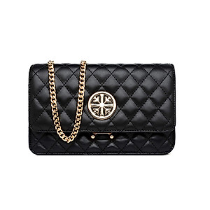 Women Genuine Leather Shoulder Bag Ladies Fashion Clutch Purses Quilted Crossbody Bags With Chain - Quilted Black