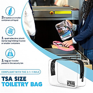 EASYFUN TSA Approved Toiletry Bag Clear Quart Bag Travel Makeup Bags 3 PCS Travel Accessories Small Cosmetic Pouch With Zipper Carry On Airport Airline Quart Size For Men Women