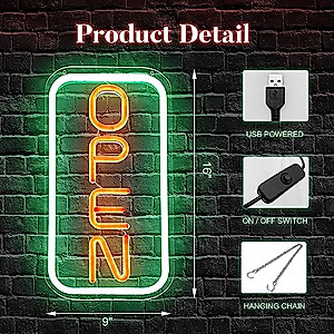 BESTIELAM Neon Sign, OPEN Neon Signs for Business, Ultra Bright Green & Red LED Neon Lights For Wall Decor & Room Decor, Restaurant, Store, Bar, Party Decoration, USB Powered, 9"x 16"