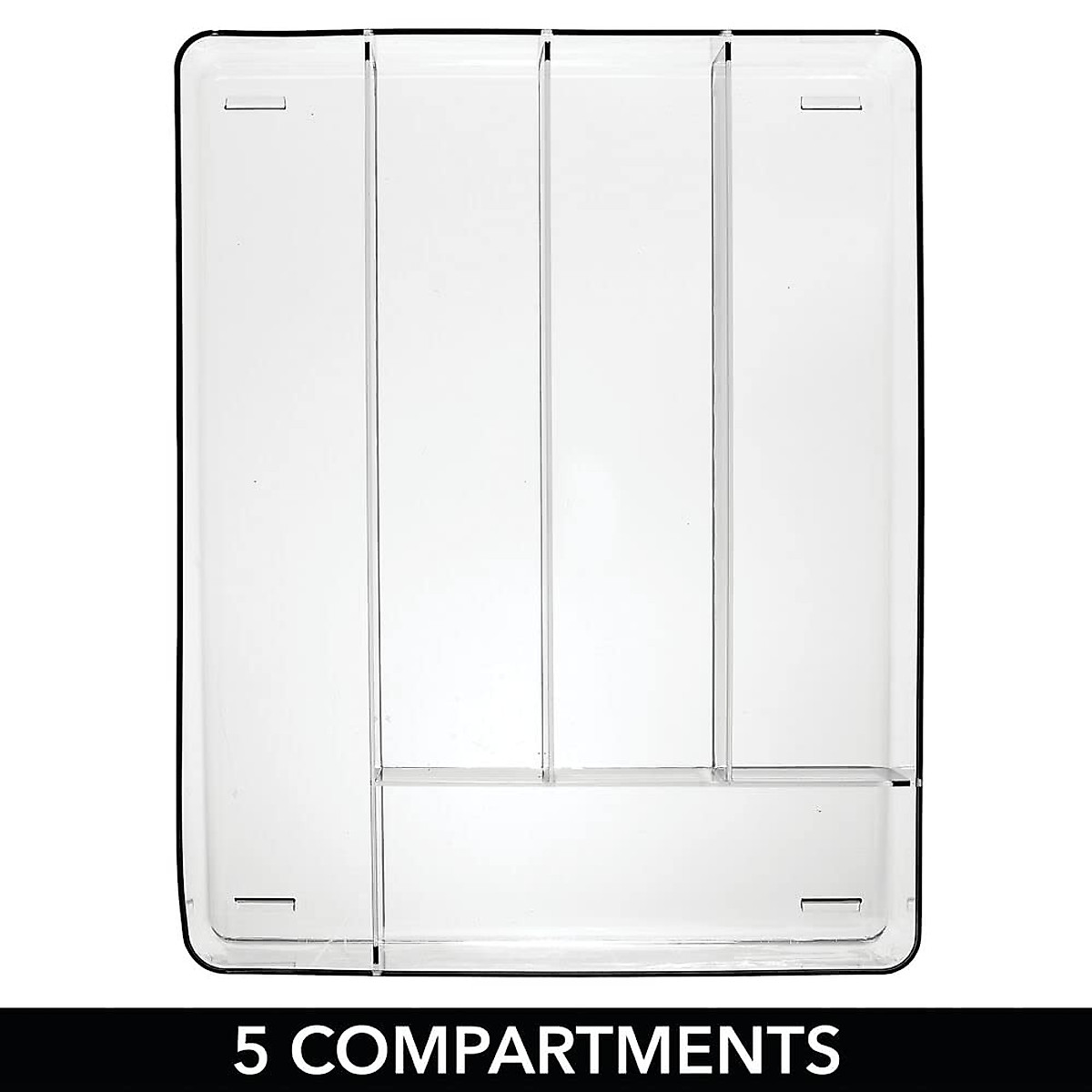 mDesign Plastic Kitchen Cabinet Drawer Storage Organizer Tray - for Storing Organizing Cutlery, Spoons, Cooking Utensils, Gadgets - 5 Divided Compartments - Clear