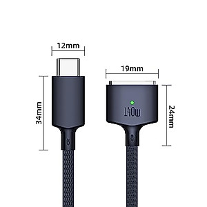 AreMe 140W USB C to Magnetic 3 Charging Cable 6.6ft, Compatible with MacBook Pro 2023 (M2, 14/16 inch), MacBook Air 2022 (M2), MacBook Pro 2021 (M1, 14/16 inch) - Midnight
