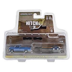 Greenlight 32270-B Hitch & Tow Series 27 - 1981 Chevy C-20 Trailering Special with Flatbed Trailer 1/64 Scale