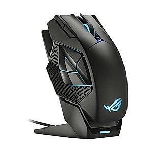 ASUS ROG Spatha X Wireless Gaming Mouse (Magnetic Charging Stand, 12 Programmable Buttons, 19,000 DPI, Push-fit Hot Swap Switch Sockets, ROG Micro Switches&Paracord and Aura RGB lighting),Black