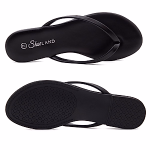 Shoe Land Falema Women's Flip Flops, Casual Thong Sandals, Slip-On Slides, Lightweight Casual Flat Sandals with Cushioned Footbed for Walking, Daily Wear, and Shopping,Black, Size 11.0