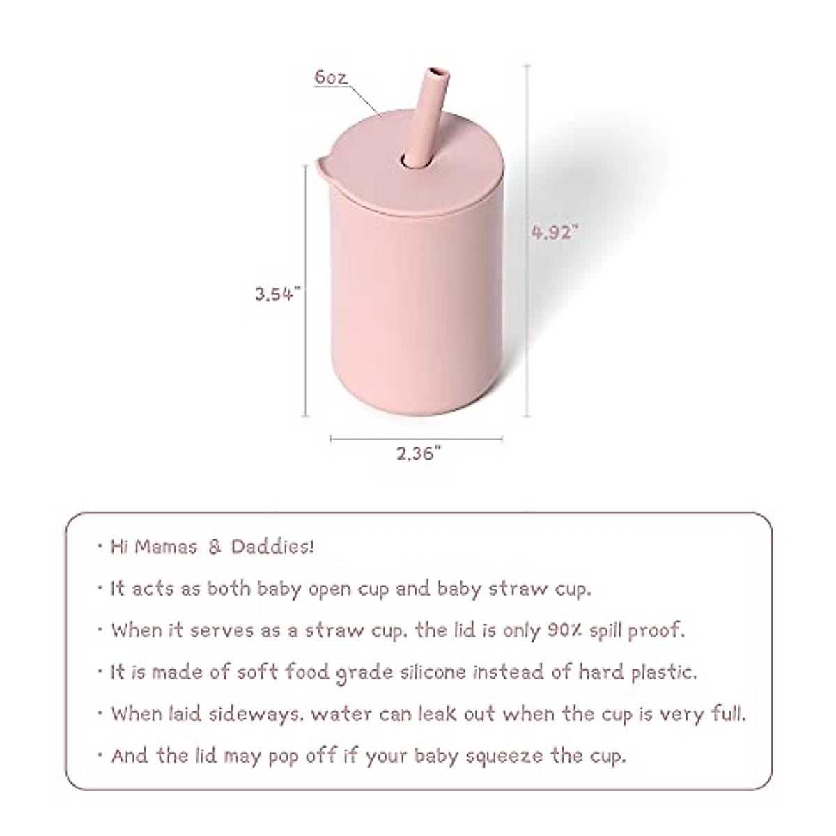 JOYIT Silicone Baby Open Cup with Straw, Baby Toddlers Open Cup 6 oz, Training and Learning Tumbler Cup (Princess-Beige)