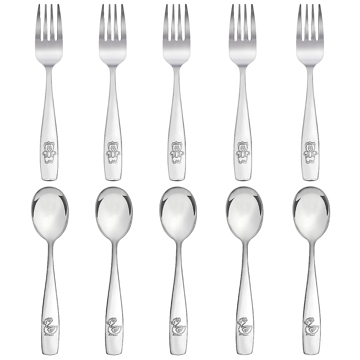 PLASKIDY Kids Silverware Stainless Steel Set of 10 Toddler Utensils Forks and Spoons - Dishwasher Safe Kids Flatware Set Children's Safe Cutlery Set