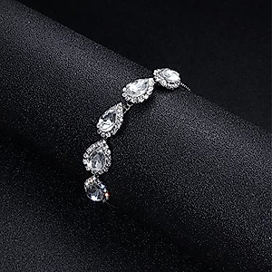 LOYALLOOK Bridal Rhinestone Teardrop Statement Necklace Bracelets and Dangle Earrings Jewerry Sets for Proms Weddings