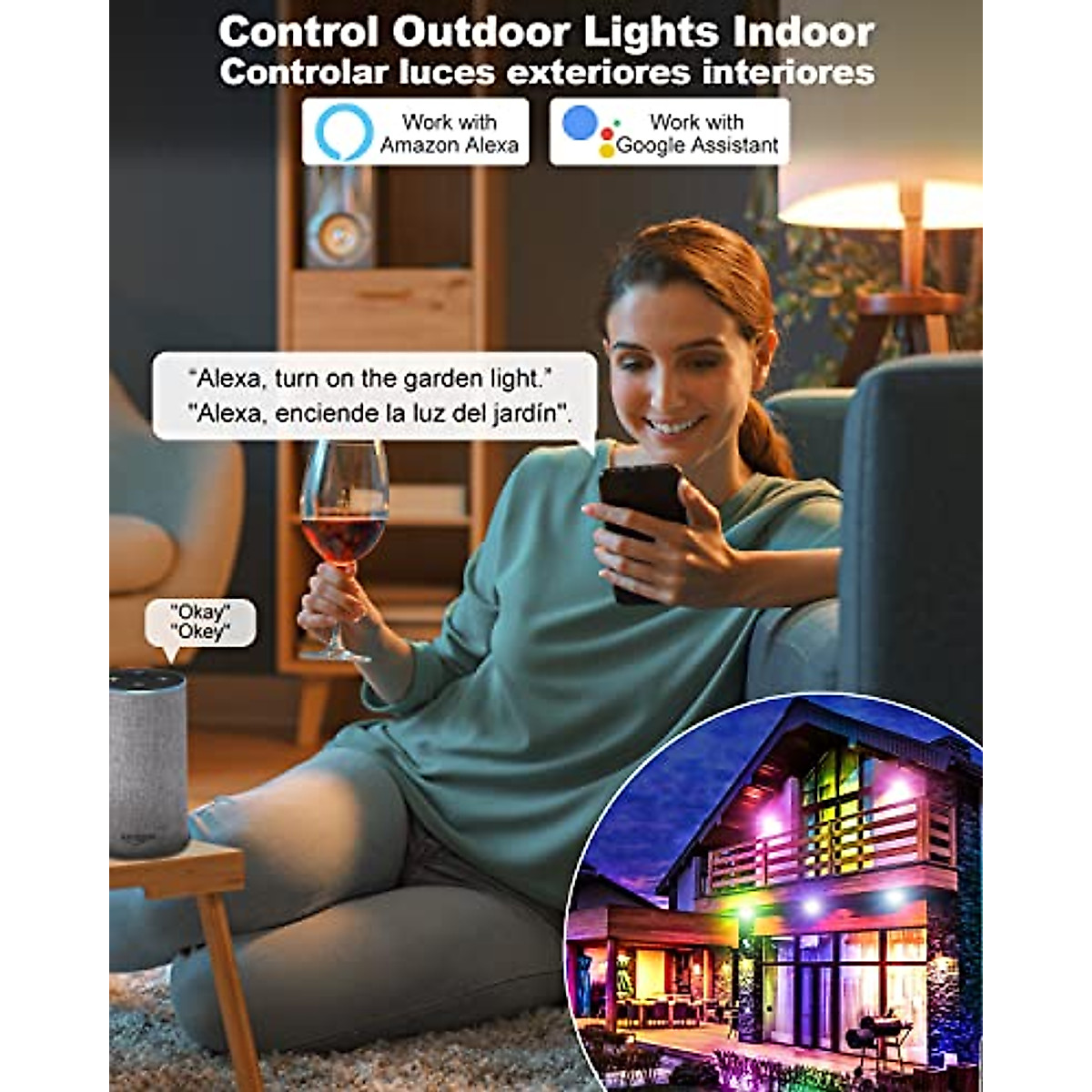 RGB Flood Light Outdoor, 20W Smart WiFi Flood Light Work with Alexa, Color Changing RGBCW Party Stage Uplight Wall Washer Landscape Deco Light for Patio Tree Garden Christmas (US 3-Plug, 2 Pack)