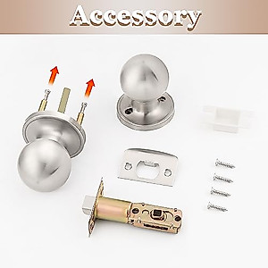 Probrico 8 Pack Interior Round Passage Keyless Door Knobs Door Lock Lockset Without Key Doorknobs Satin Nickel for Hall/Closet-Door Knob 607