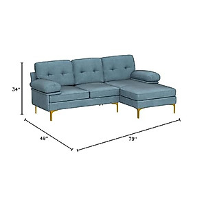 ABAKAN 79” Modern Sectional Sofas Couches for Living Room, Chenille L Shaped Couches with Chaise for Small Spaces, Sofa with Solid Wood Frame, Attached Armrest, Easy to Install(Light Blue)