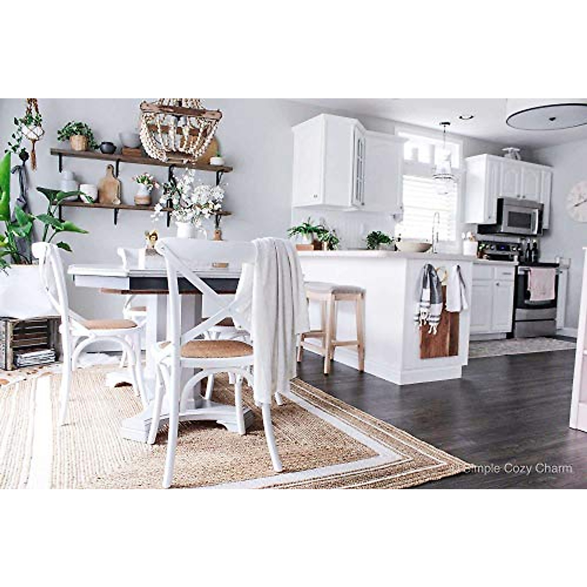 Unique Loom Braided Jute Collection Classic Quality Made Hand Woven with Coastal Design Area Rug, 6 ft x 9 ft, Natural/Ivory