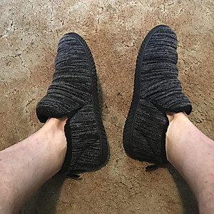 Zizor Men's Comfy Caterpillar Slippers Indoor Outdoor House Shoes, Warm Soft Knit Upper Fuzzy Fleece Lined Memory Foam Sole with Hard Bottom, Black, 8 US