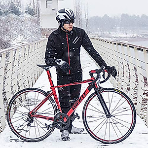 ROCKBROS Cycling Jackets for Men Winter Bike Jackets Thermal Windproof Jacket for Men Cold Weather Cycling Running Hiking Black Red