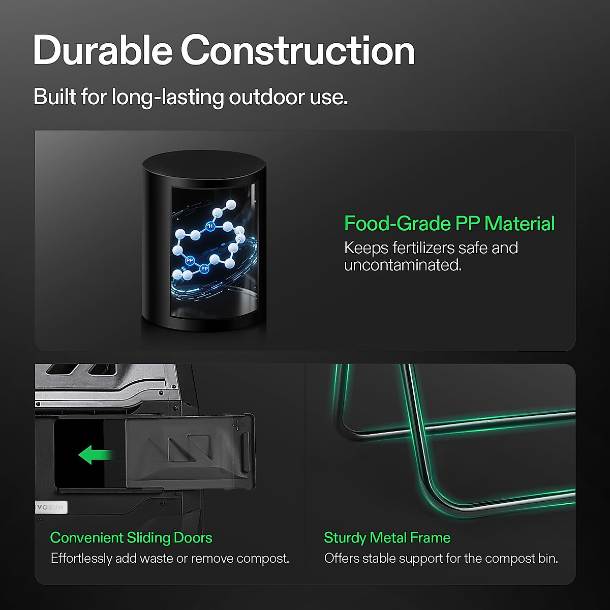 VIVOSUN Outdoor Tumbling Composter Dual Rotating Batch Compost Bin, 43 Gallon Black Door