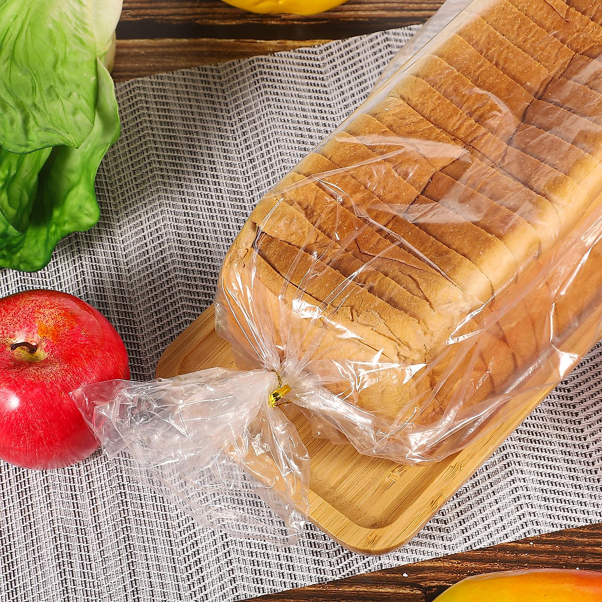 65 Pcs Bread Bags for Homemade Bread, 8"x 18" Clear Plastic Bread Bags with 100 Ties 75 Stickers Reusable Bread Storage for Home Bakery Christmas Gift Wrap