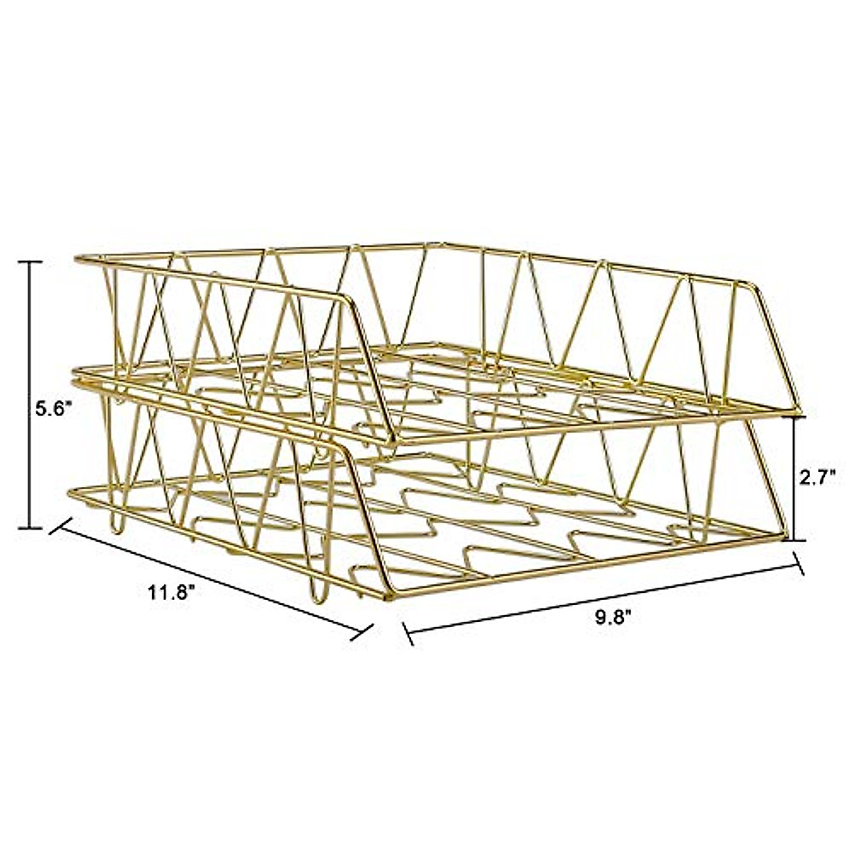 PAG Desktop File Organizer Metal Stackable Letter Tray Paper Holder Rack, 2 Pack, Gold