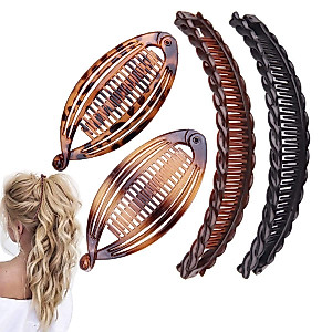 Aaiffey 4pcs Hair Clips Vintage Clincher Combs Tool for Thick Curly Hair Accessories Fishtail Double Banana Clip Set for Women Girls