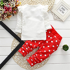 Cute Toddler Baby Girls Clothes Set Long Sleeve T-Shirt and Pants Kids 2pcs Outfits(White+Red,2T)