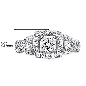 .925 Sterling Silver Round Brilliant Cut Cubic Zirconia Cushion Halo Three Stone Infinity Twist Engagement Ring - Size 7