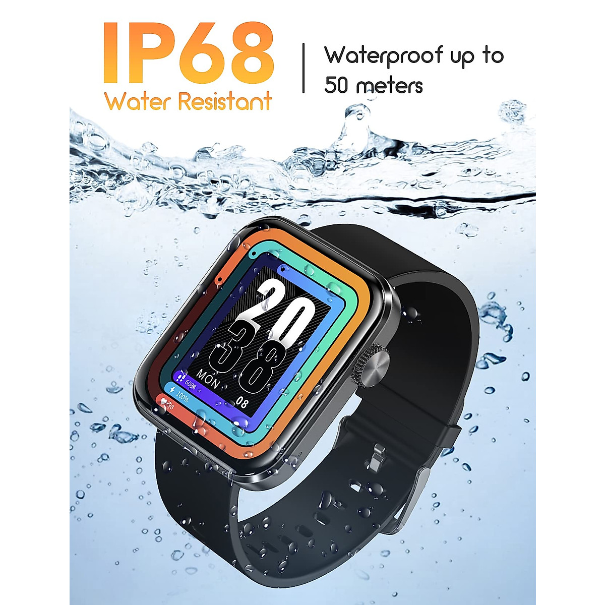 NICEWAT Smart Watch, Fitness Tracker for Women Men with 1.8" Large Touch Screen, Activity Tracker with Heart Rate Sleep Monitor, IP68 Waterproof Smart Wristband for Android iOS (Black)