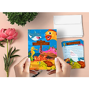 Leigha Marina Under the Sea Party Invitation Cards for Kids, 20 Invites & 20 Envelopes - fill-in-the-blank style Greeting Notes - Multi-Use, Birthday, Themed Celebration