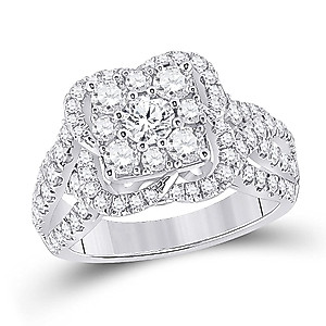 The Diamond Deal 14kt White Gold Round Diamond Halo Bridal Wedding Engagement Ring 1-7/8 Cttw