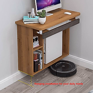 Floating shelf Floating Wall Computer Desk Study Desk with Bookshelves Home Laptop Notebook Table Writing Desk Office Workstation Hanging Desk Drop-Leaf Table Learning Desk with Keyboard Tray and Stor