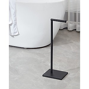 Free Standing Bathroom Toilet Paper Holder Stand with Reserve, Stainless Steel Pedestal Tissue Roll Holder, Black DECLUTTR