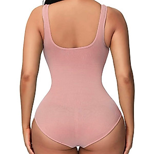 Femica Women's Solid Sculpting Bodysuit from Ultimate Control for Confident Comfort (Dusty Pink, Large)