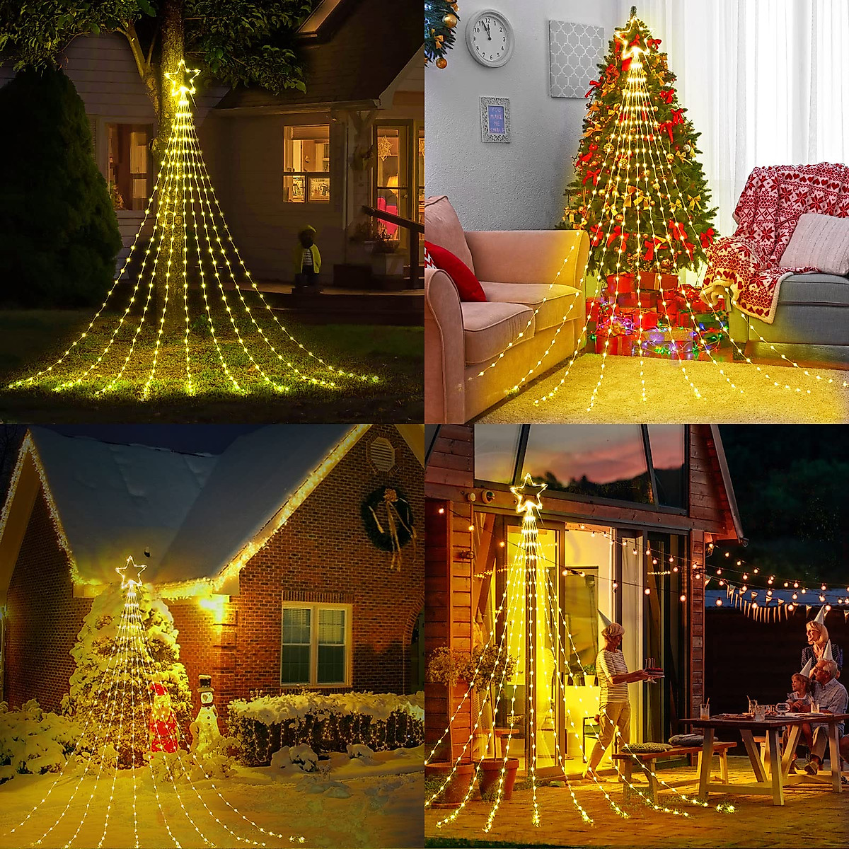 Outdoor Christmas Star String Lights, 16.4Feet Smart RGB Waterfall Tree String Light with APP Remote Control, 317LED DIY Timer Music Sync Shooting Star Lights for Indoor Outdoor Garden Decoration