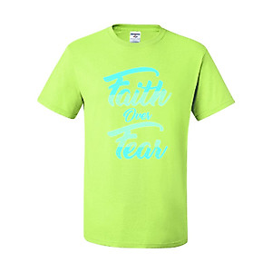 Faith Over Fear Inspirational/Christian Men's Graphic T-Shirt, Safety Green, Large