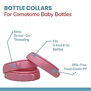 Baby Bottle Collar Rings for Comotomo Baby Bottles | Compatible with 5 Ounce and 8 Ounce Comotomo Baby Bottle | Replacement Bottle Collar, 3 Pack (Pink)