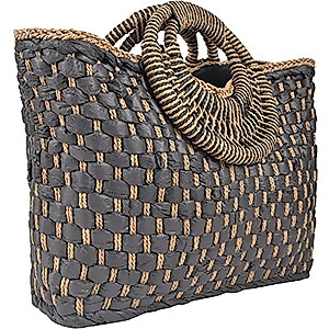 QZUnique Hand-woven Straw Bag Women Summer Beach Handbag Casual Satchel Retro Top Handle Tote Clutch