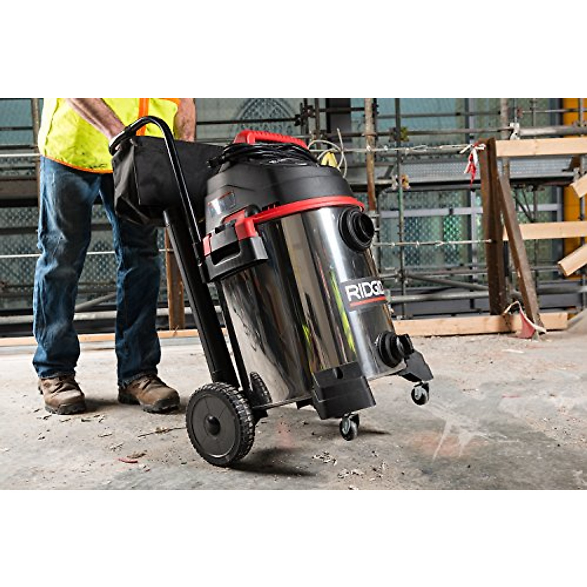 RIDGID 50353 1610RV Stainless Steel Wet Dry Vacuum, 16-Gallon Shop Vacuum with Cart, 6.5 Peak HP Motor, Large Wheels, Pro Hose, Drain, Blower Port