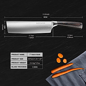 KENTROON Nakiri Knife, 7" Vegetable Knife Asian Usuba Knife,Fruits, meat, vegetable Multipurpose Japanese Nakiri Knife with High Carbon Steel Chef Knife Gift box for Chef,home cook
