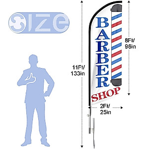 Barber Flag, Barbershop Flags with Pole Kit, Barbershop Flag with Pole Set for Businesses, Advertising Swooper Feather Flag Banner Sign for Barber Shop Business 11FT