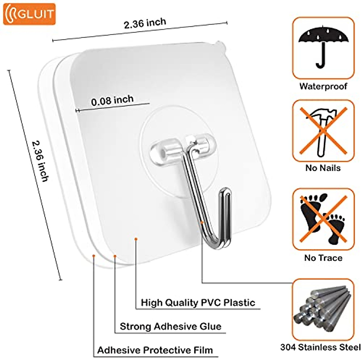 GLUIT Adhesive Hooks Medium 12 Pack and Large 12 Pack for Hanging Heavy Duty Wall Hooks 22 lbs Self Adhesive Towel Hook Waterproof Transparent Hooks for Keys Bathroom Shower Outdoor Kitchen