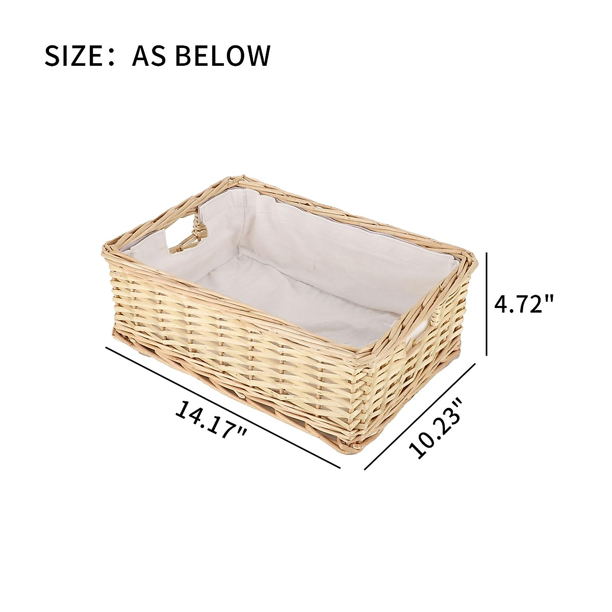 YAHUAN Rectangular Wicker Storage Basket Woven Rattan Basket with Handle, Baskets for Organizing, Bedroom,Living room,Pantry (Wicker with lining)